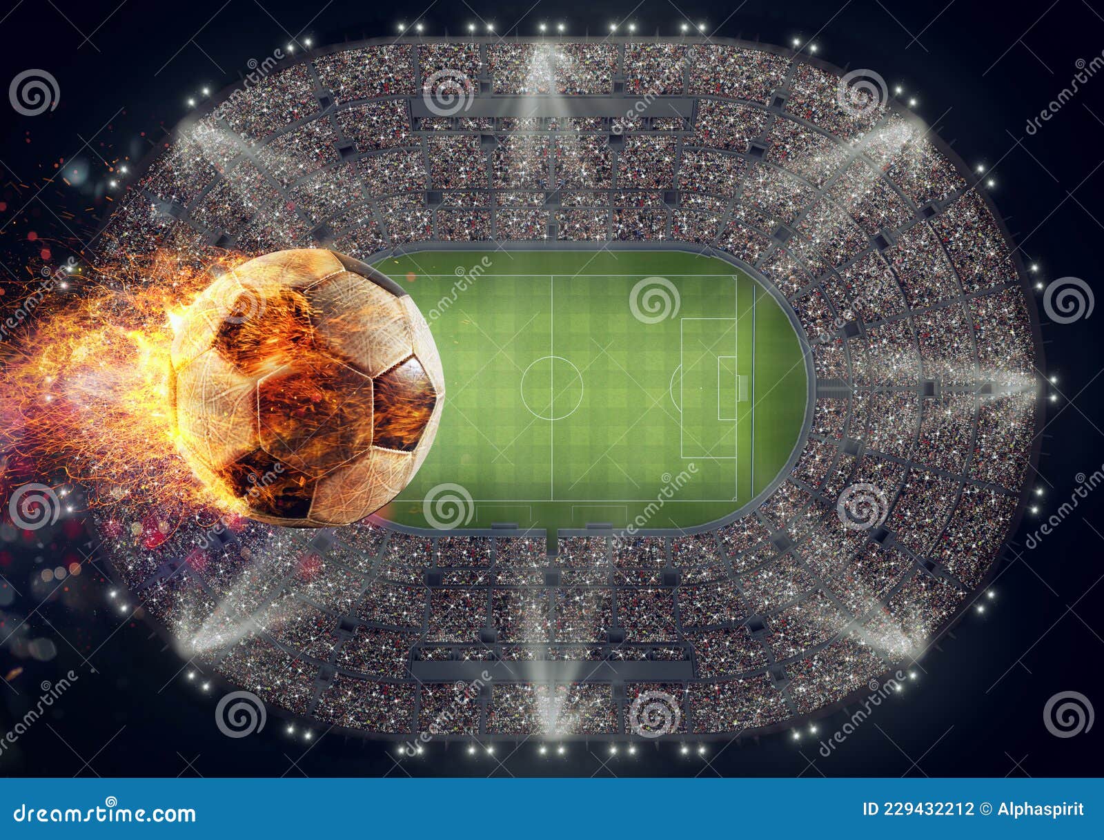 Soccer Ball with Flame of Fire Over a Stadium Stock Photo - Image of ...