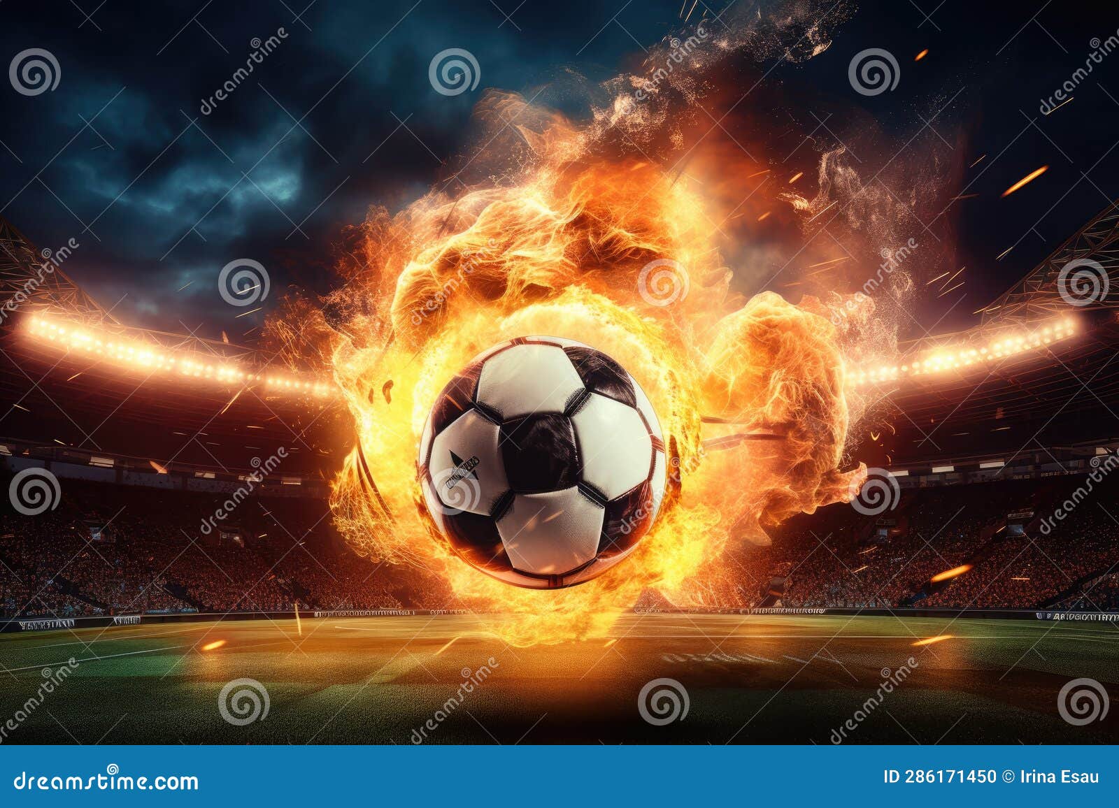 Soccer Ball Flying and Leaving a Trail of Fire Stock Photo - Image of ...
