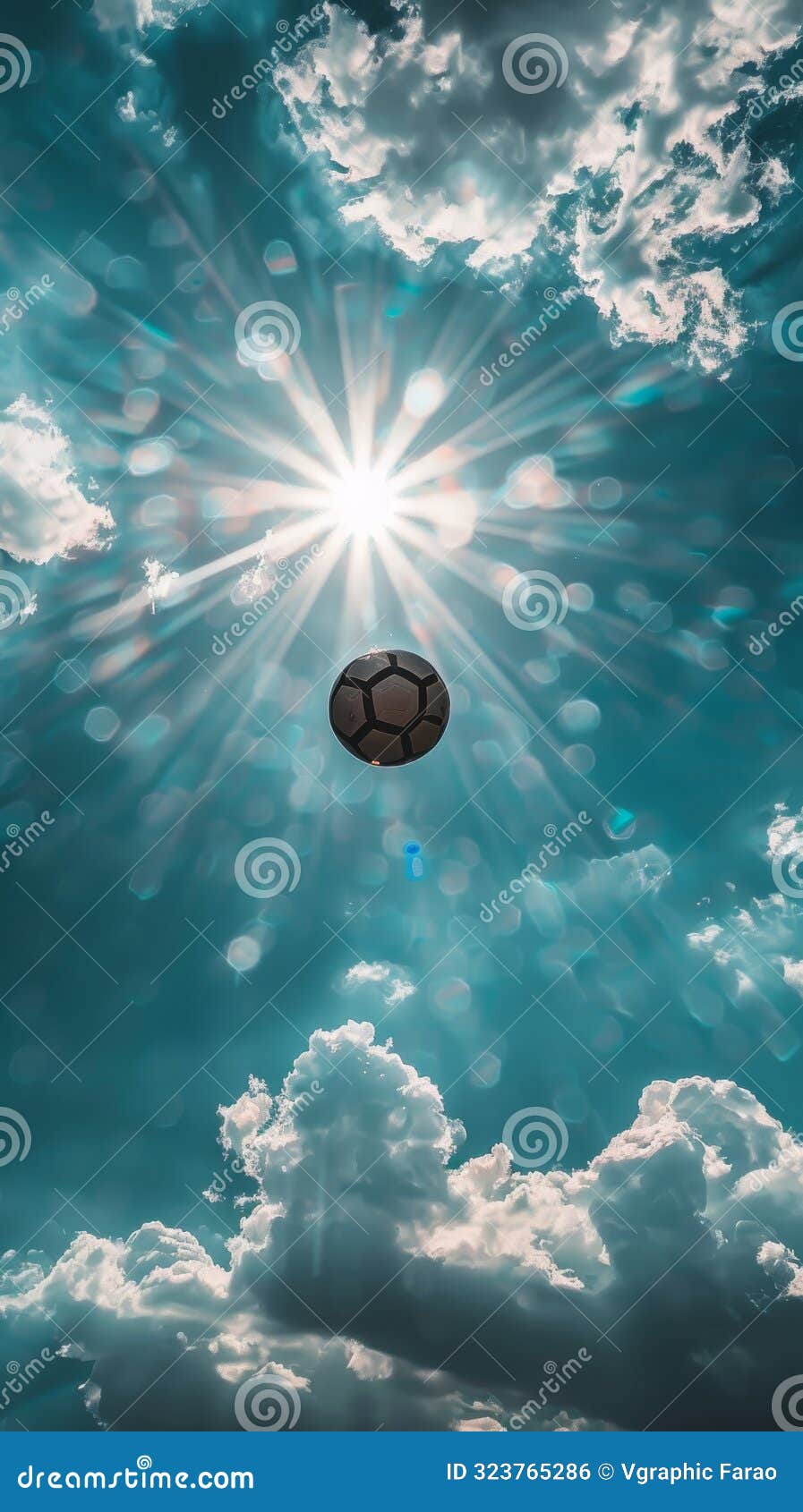 Soccer Ball Flying Towards the Sun in a Vibrant Cloudy Sky Stock Photo ...