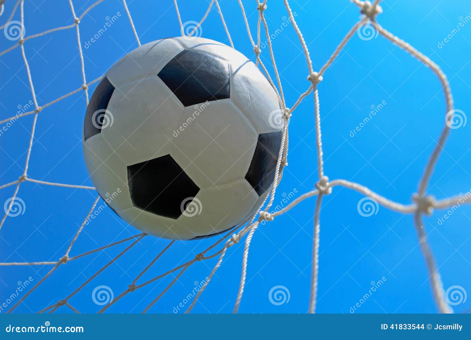 Soccer Ball in Goal and Blue Sky Stock Photo - Image of activity, grass ...
