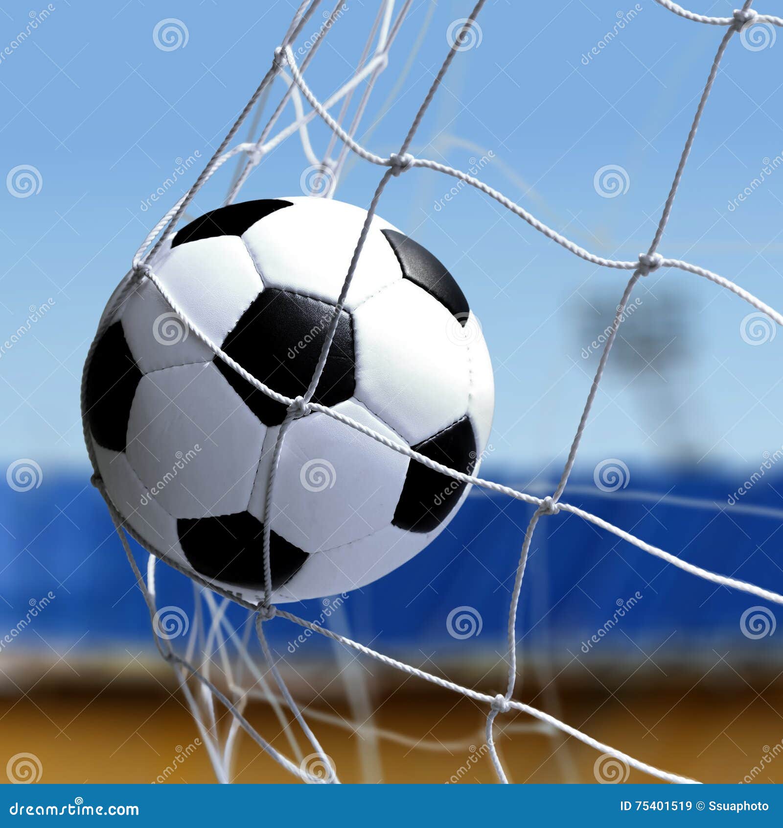 Soccer ball is in goal net stock image. Image of dale - 75401519