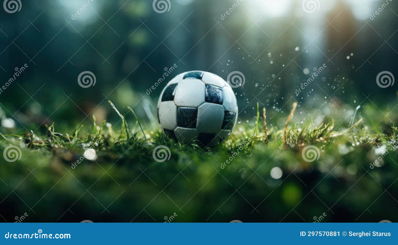 A Soccer Ball on the Grass in Front of a Tree, AI Stock Image - Image ...