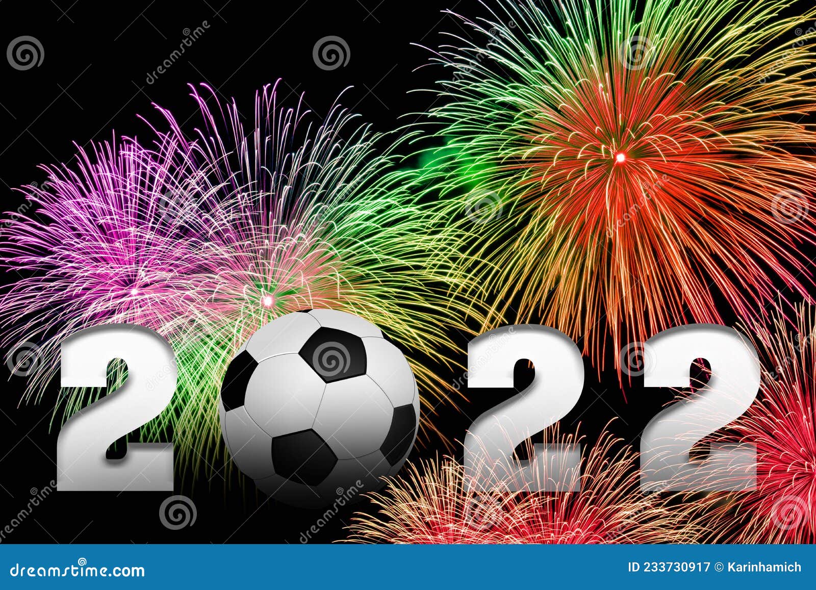 Soccer Ball, Happy New Year 2022 with Firework on Black Background ...