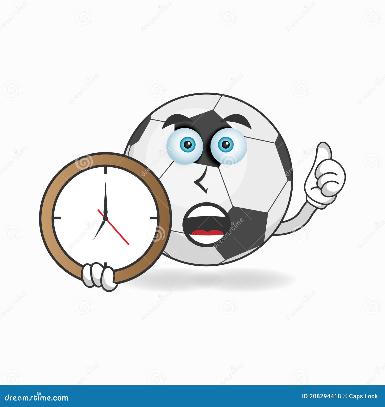 Soccer Ball Mascot Character Holding a Wall Clock. Vector Illustration ...