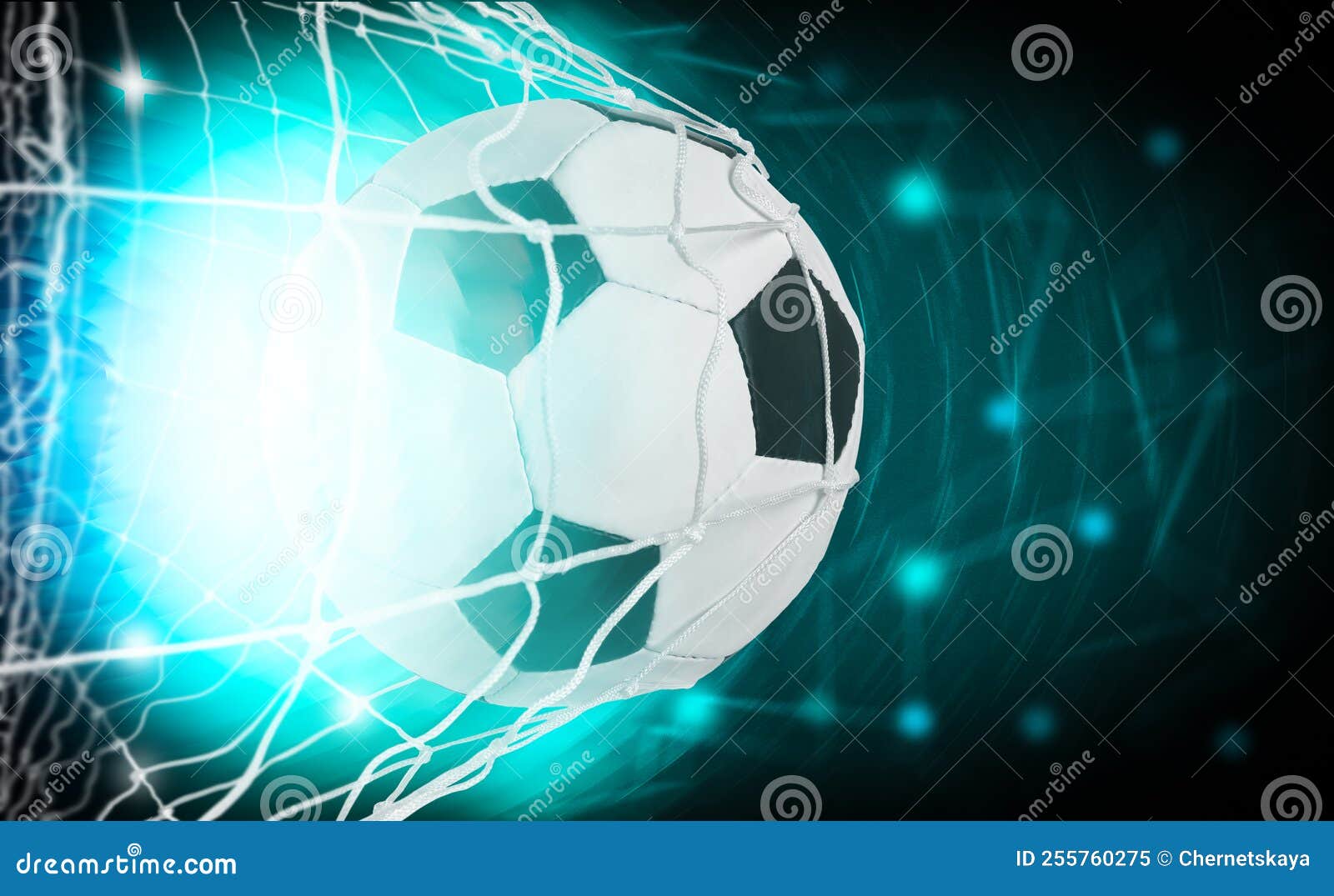 Soccer Ball in Net on Color Background, Space for Text Stock Image ...