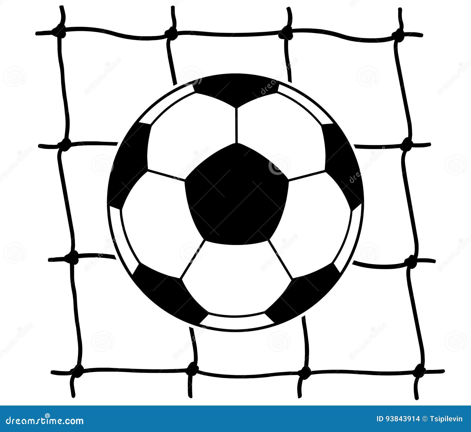 Soccer Ball in Net Black and White Illustraion Stock Illustration ...