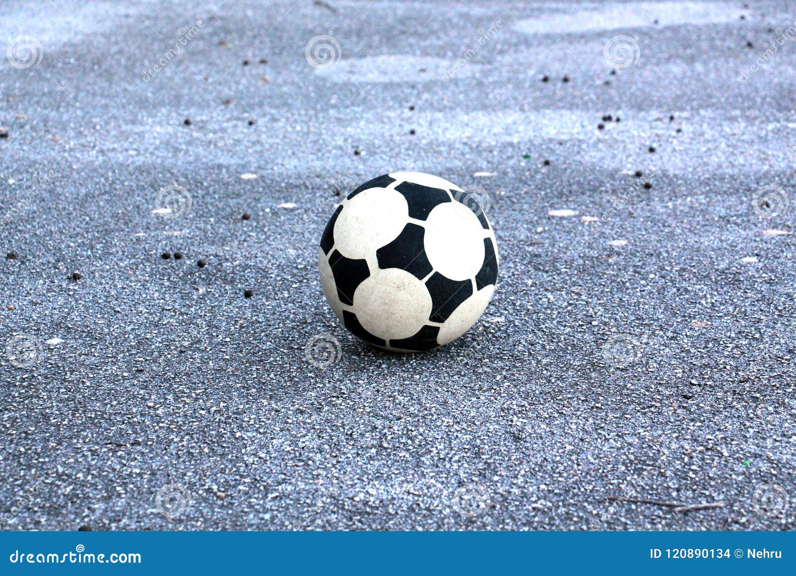 Soccer Ball on an Old Asphalt Road Stock Photo - Image of goal, ground ...