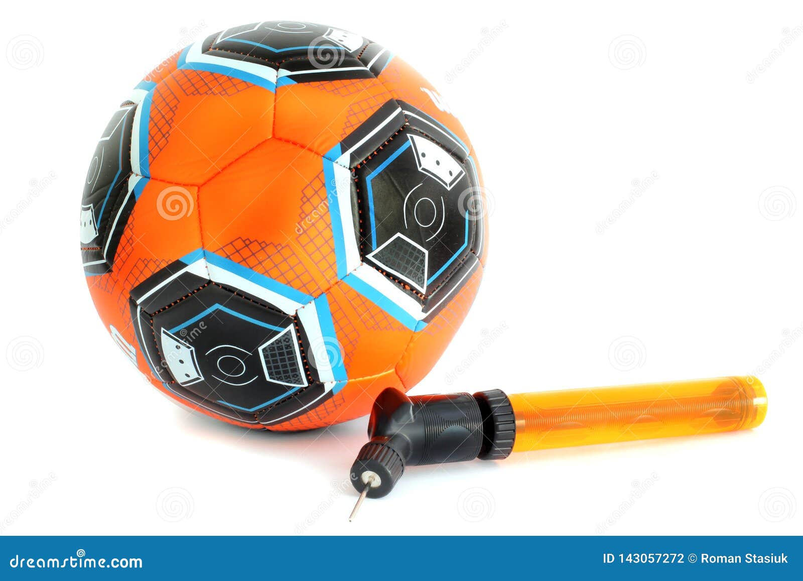 Soccer Ball and Pump. Sport Stock Photo - Image of hose, color: 143057272