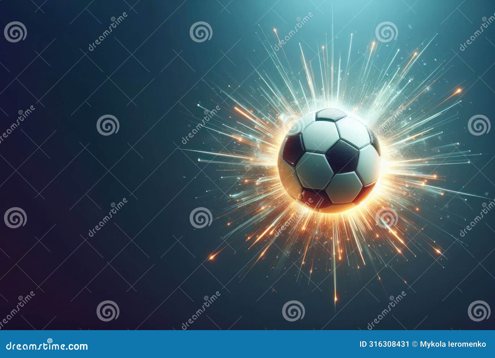 A Soccer Ball and the Rays of Light Coming from it. Space for Text ...