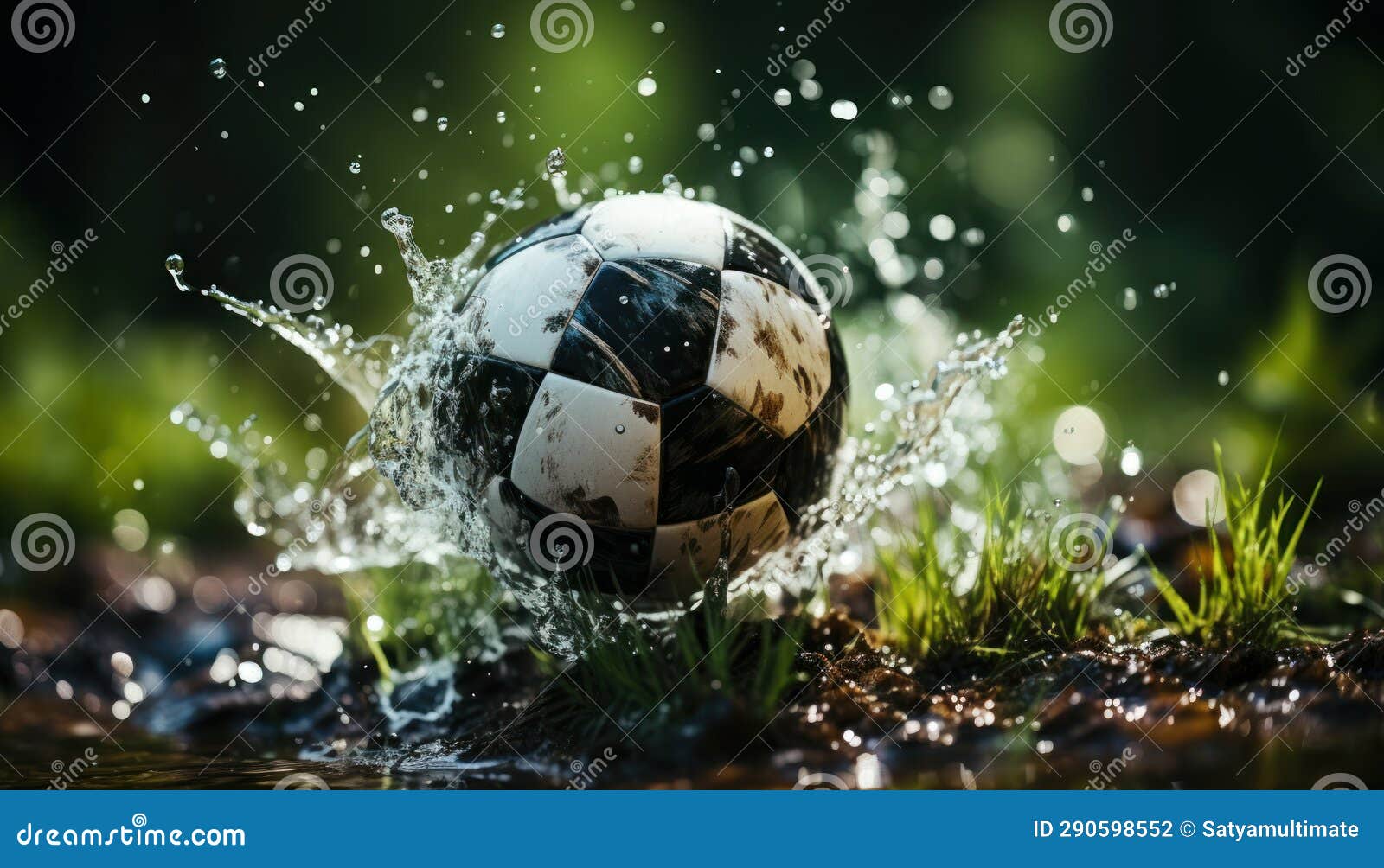 Soccer Ball Splashing on Water in Stadium Generative AI Stock ...