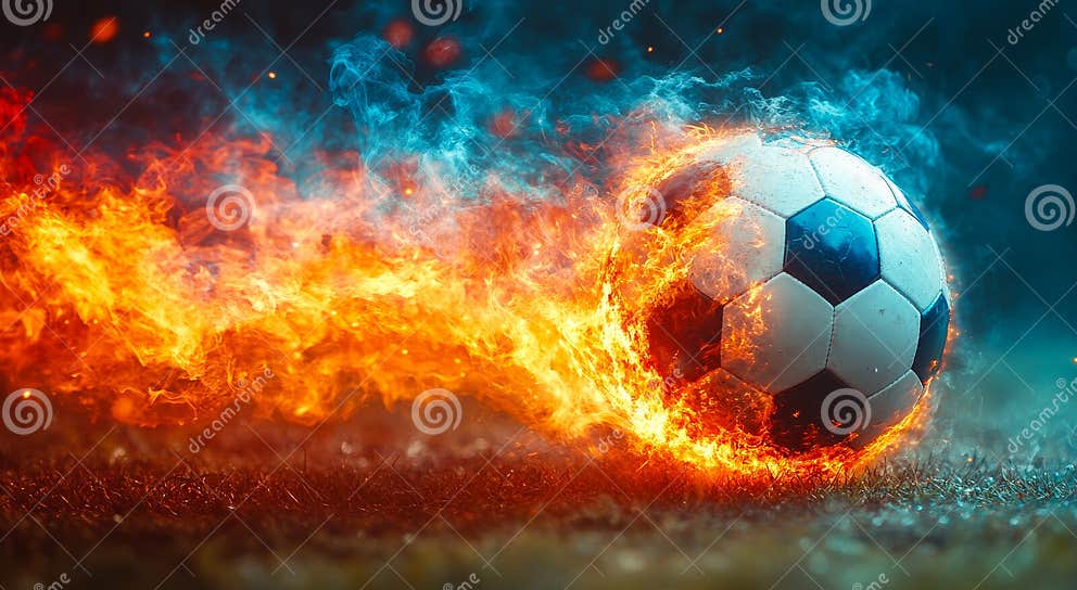 A Soccer Ball is Surrounded by Fire, Creating a Dramatic and Intense ...