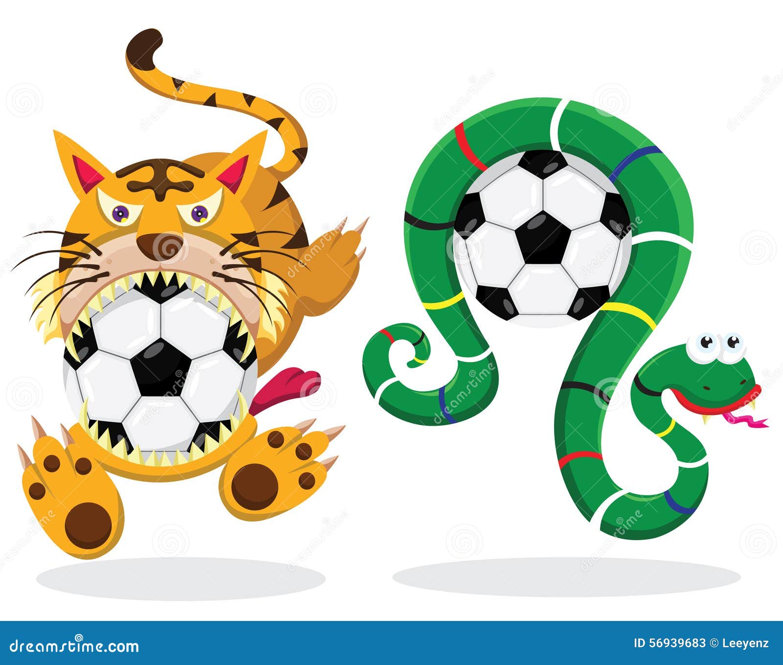 Soccer Ball With Tiger And Snake Cartoon Vector | CartoonDealer.com ...