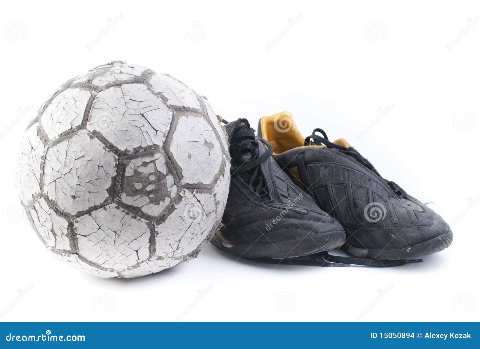 Soccer Ball with Two Old Black Shoes Stock Photo - Image of exercise ...