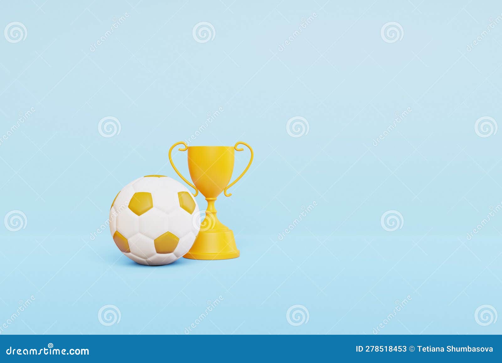 Soccer Ball, Winner Cup on Blue Background.3d Render Stock Illustration ...