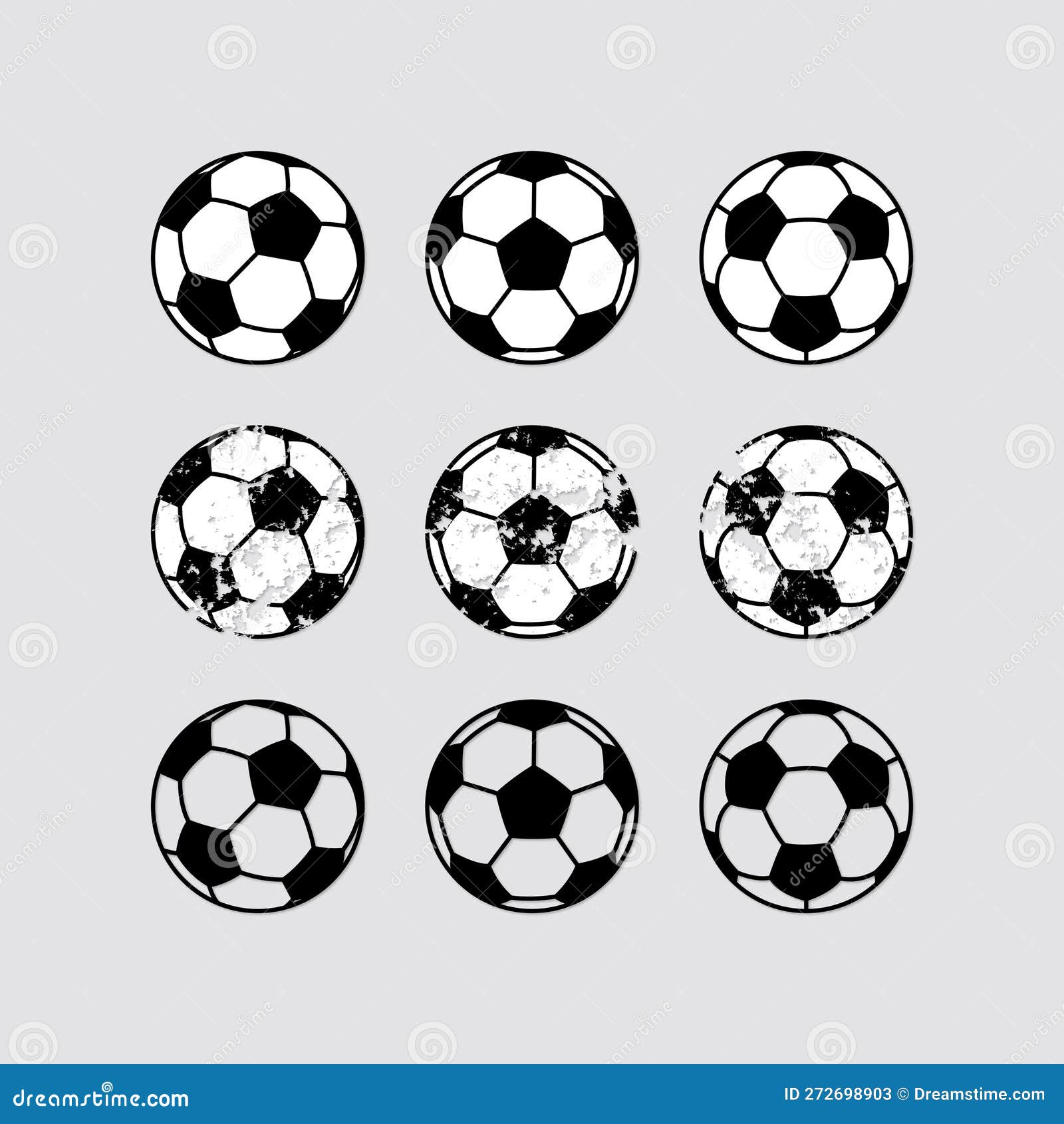 Soccer Ball Set Distressed Football Equipment Grunge Sport Balls Stock ...