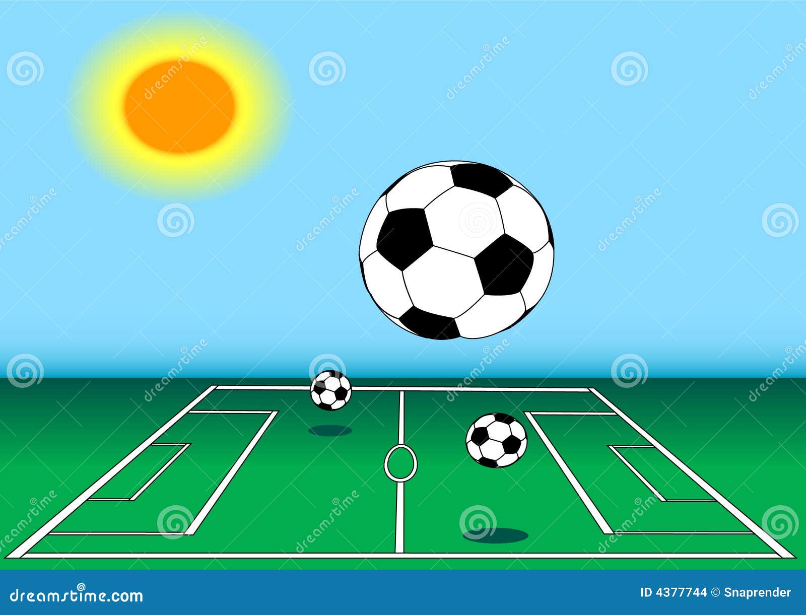 Soccer Balls on Field in Sun Stock Vector - Illustration of kick ...