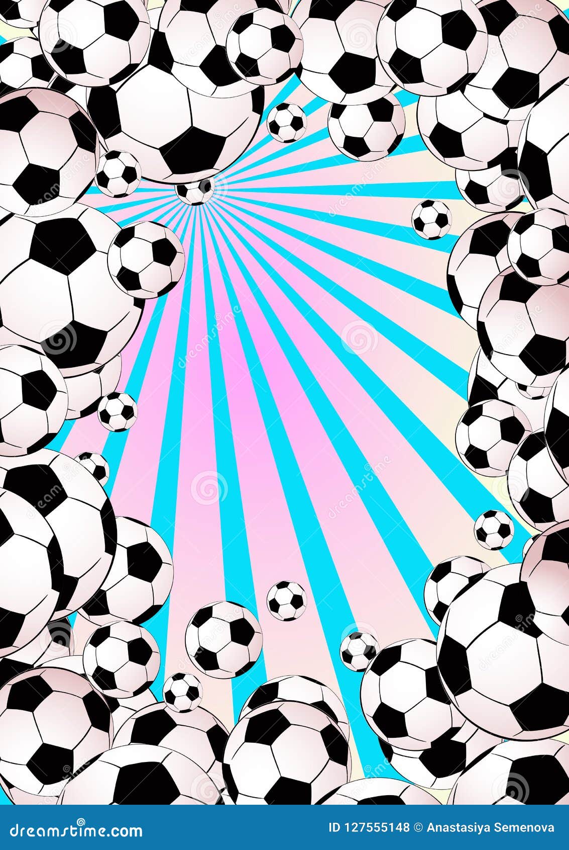 Soccer Balls Frame on Sun Ray Colorfull Background. Vector Art Design ...