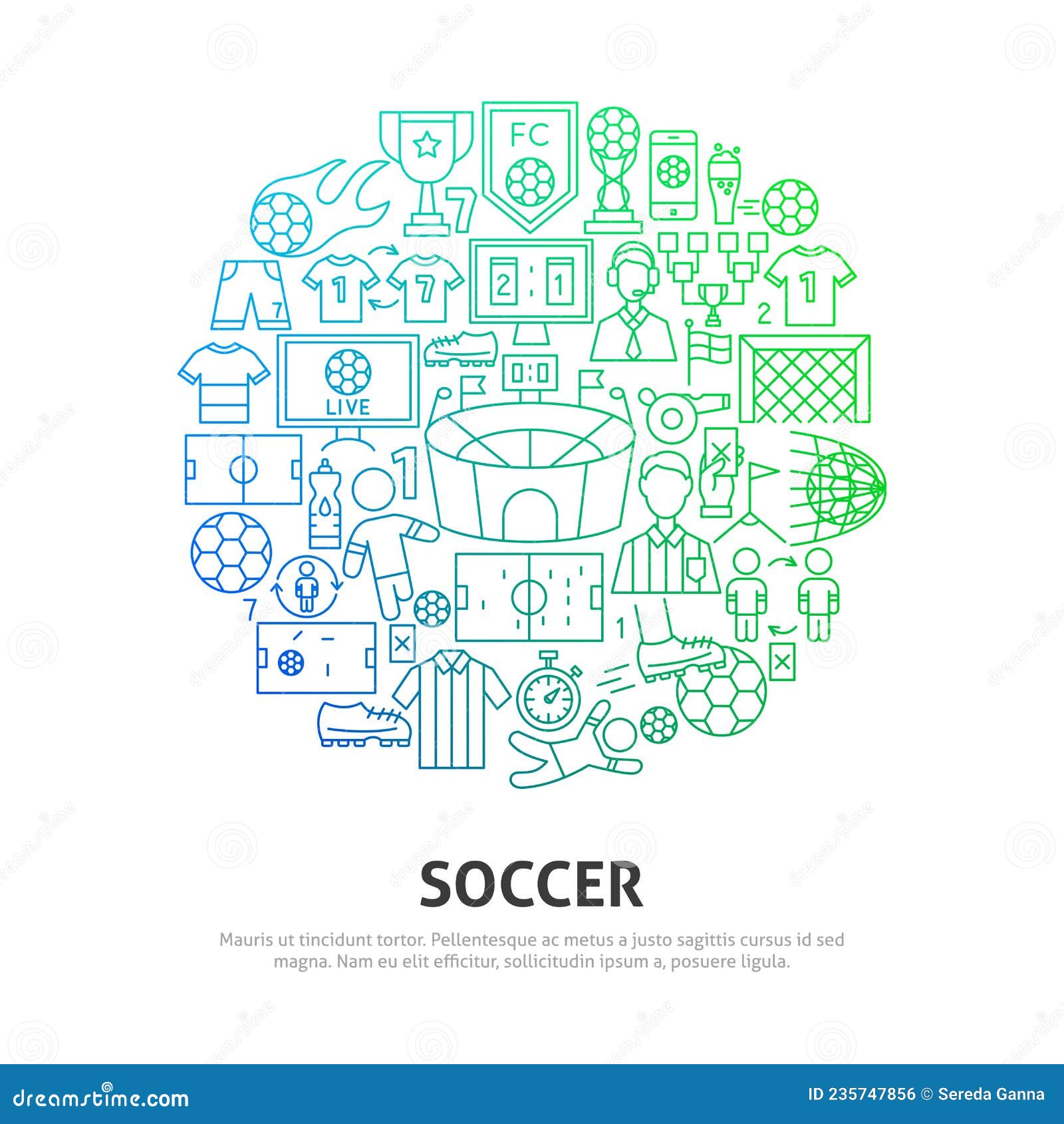 Soccer Circle Concept stock vector. Illustration of flag - 235747856