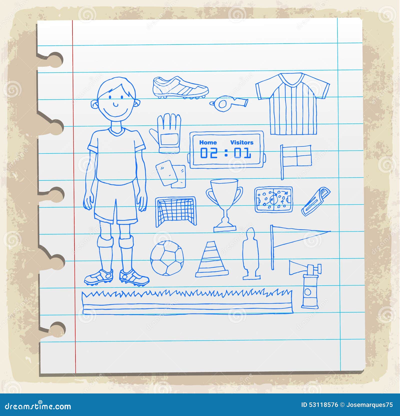 Soccer Doodle on Paper Note, Vector Illustration Stock Vector ...