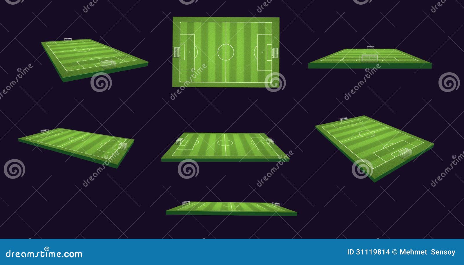 Soccer Field 3d Illustration Set on Different Views and Angles Stock ...