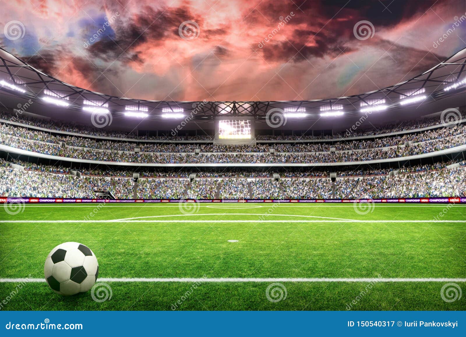Soccer Field with Lights and Spectors Panorama 3d Rendering Stock ...