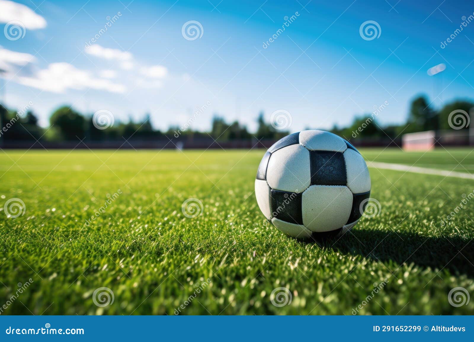 Soccer Field from a Low Angle with Ball in Distance Stock Image - Image ...