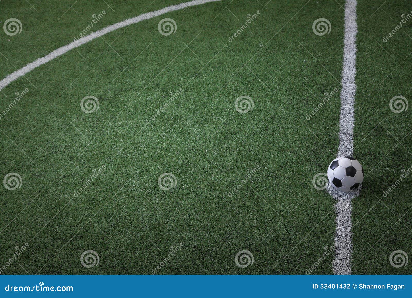 Soccer Field with Soccer Ball on the Line, High Angle View Stock Photo ...