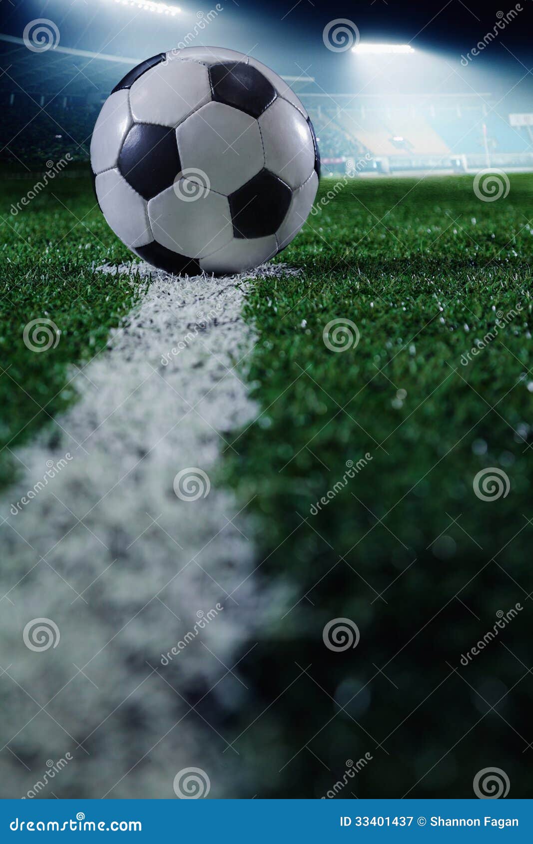 Soccer Field with Soccer Ball and Line, Side View Stock Image - Image ...