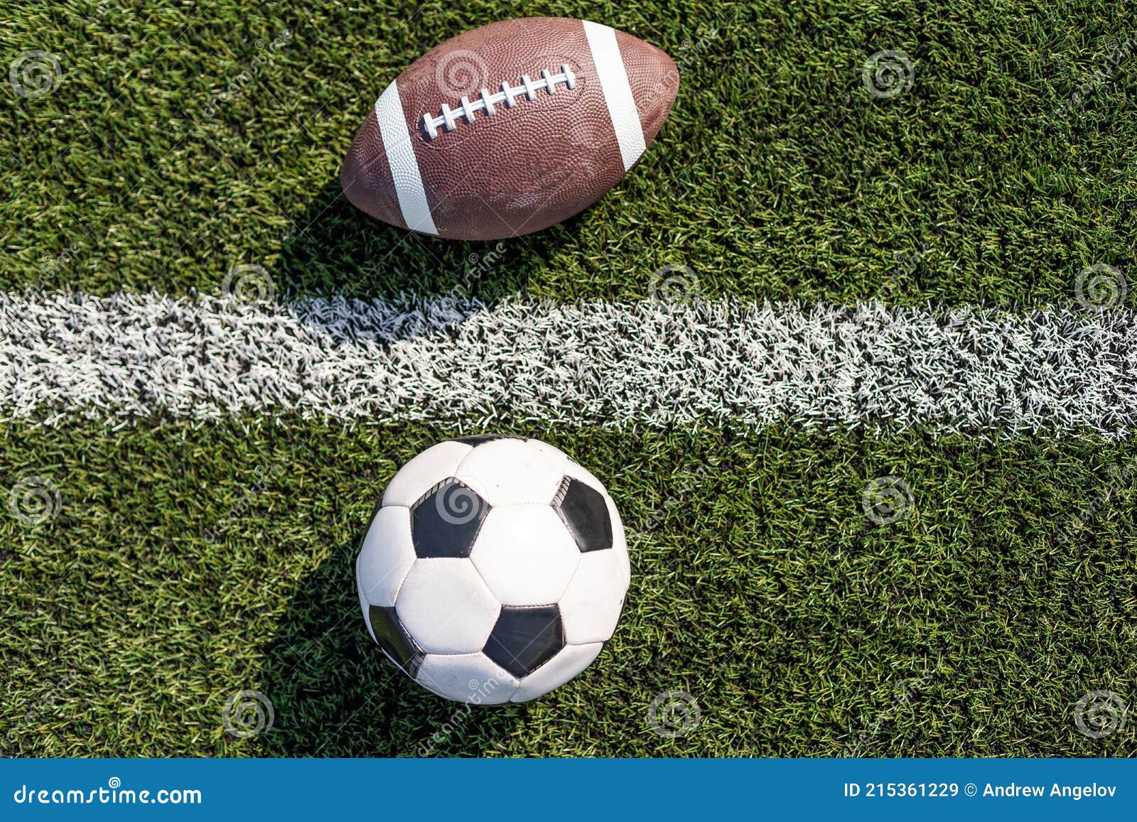 Soccer Field and Stadium, Rugby Ball and Soccer Ball at the Stadium ...