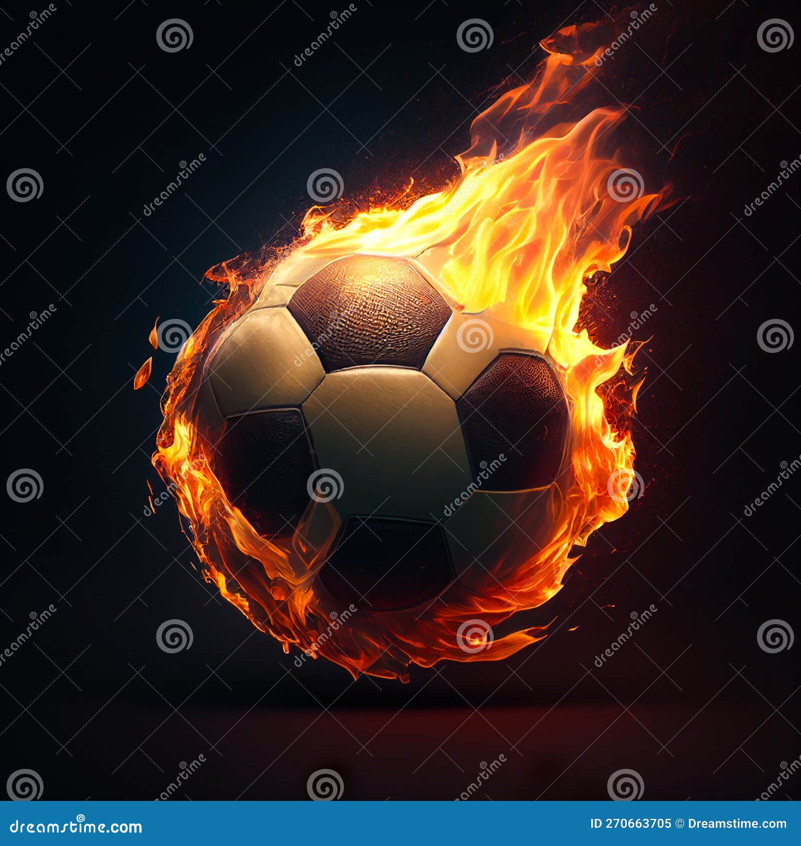 A Soccer on Fire on a Black Background, Generated AI Stock Illustration ...
