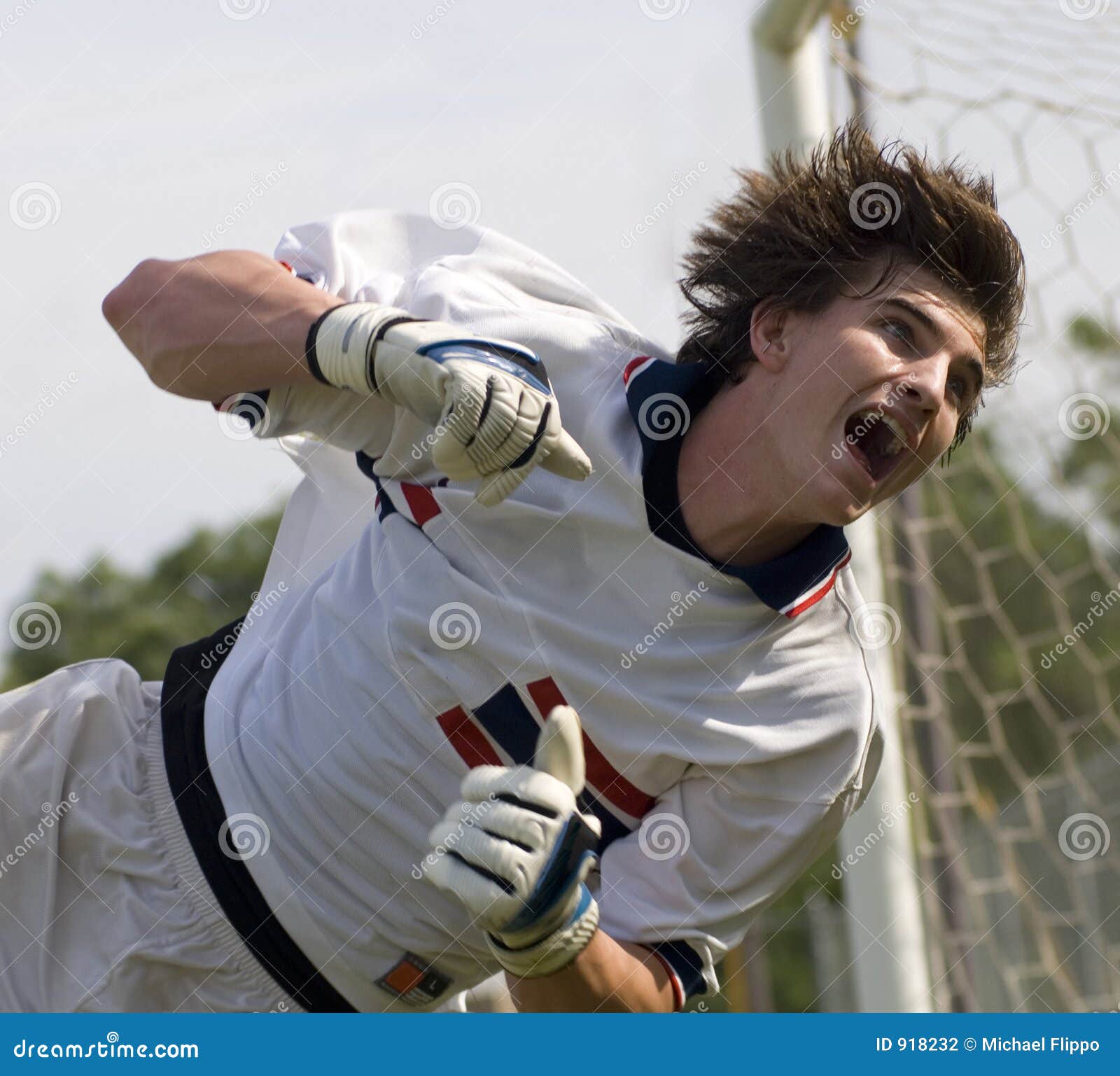 Soccer Football Goal Keeper Straining for Save Stock Photo - Image of ...