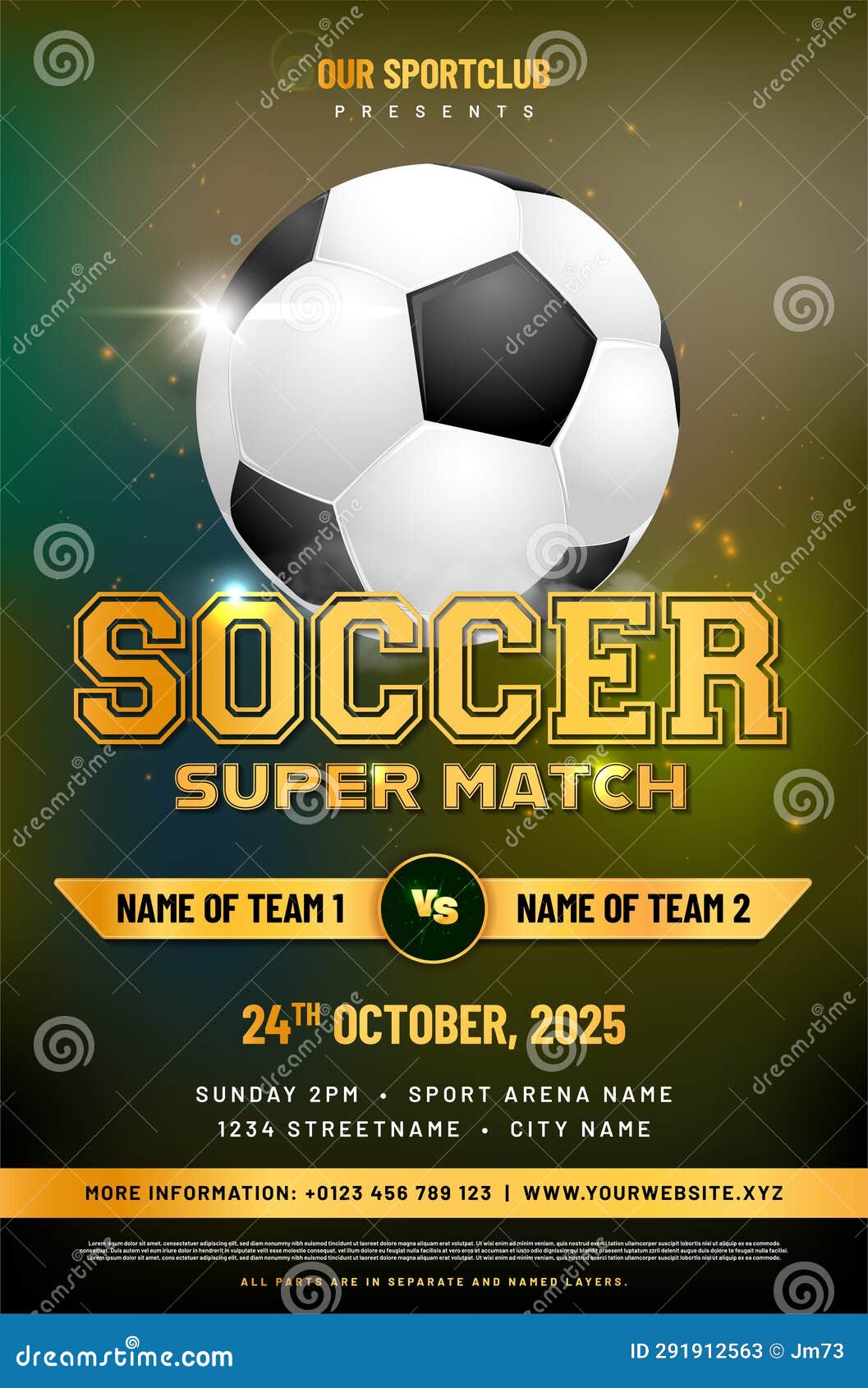 Soccer or Football Match Poster Template with Ball and Sample Text ...