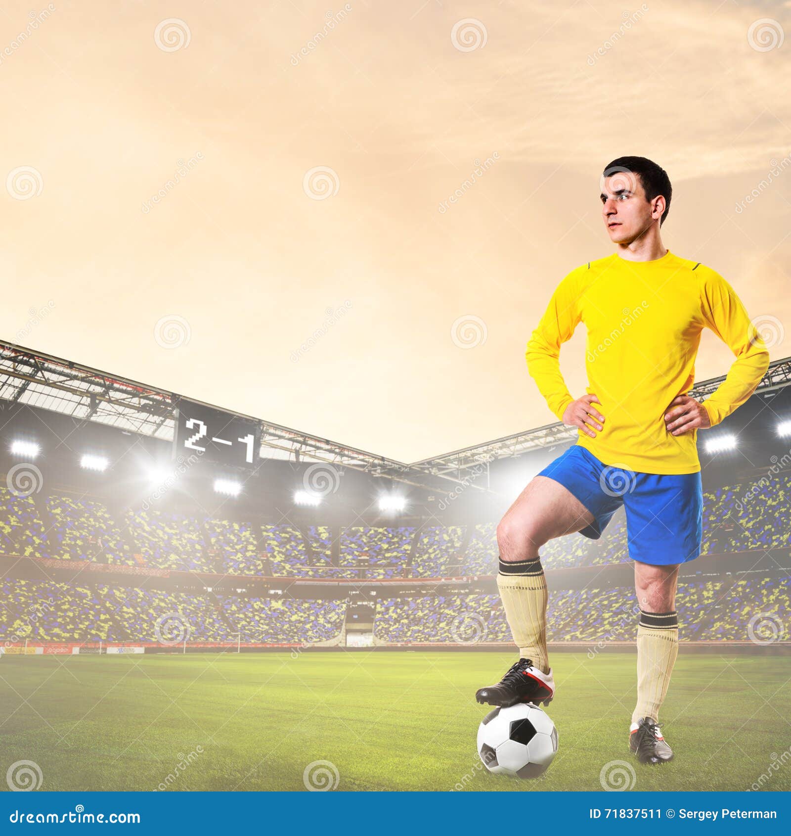 Soccer or Football Player on Stadium Stock Image - Image of grass ...