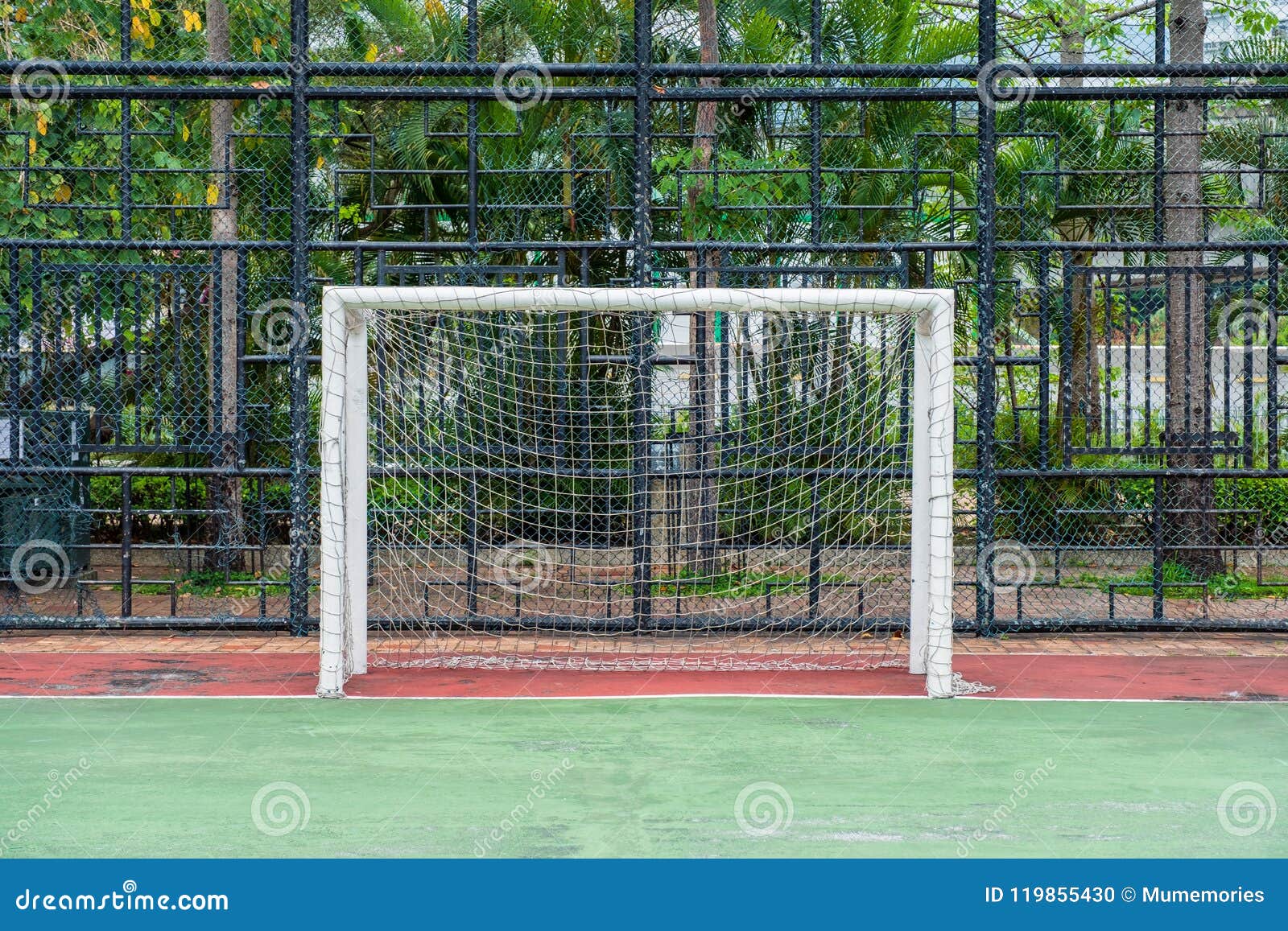Soccer goal post with net stock photo. Image of line - 119855430