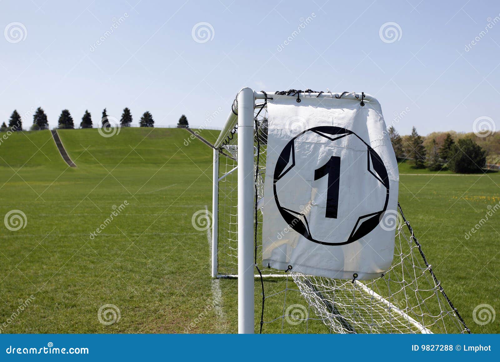 Soccer goal and sign stock photo. Image of ball, grass - 9827288