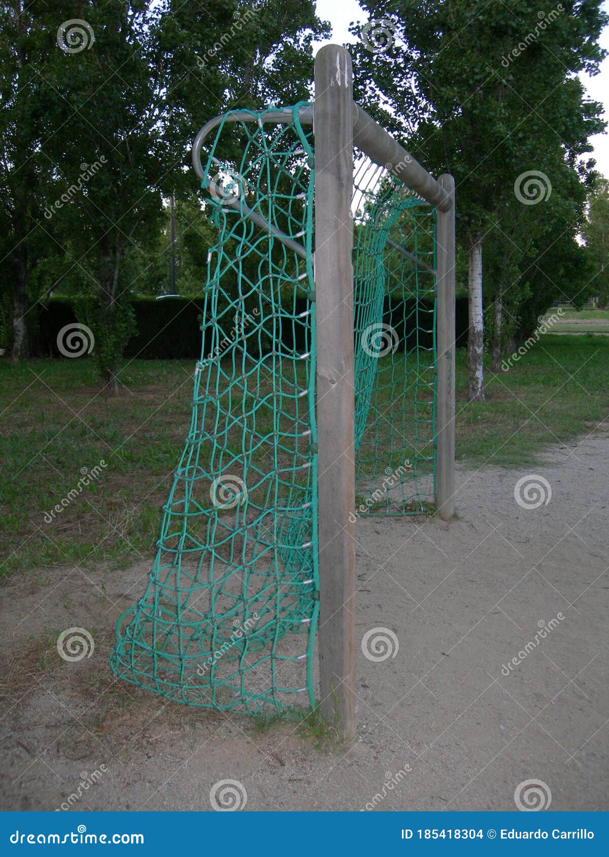 Soccer Goal with Wooden Posts.Green Net Stock Photo - Image of goal ...