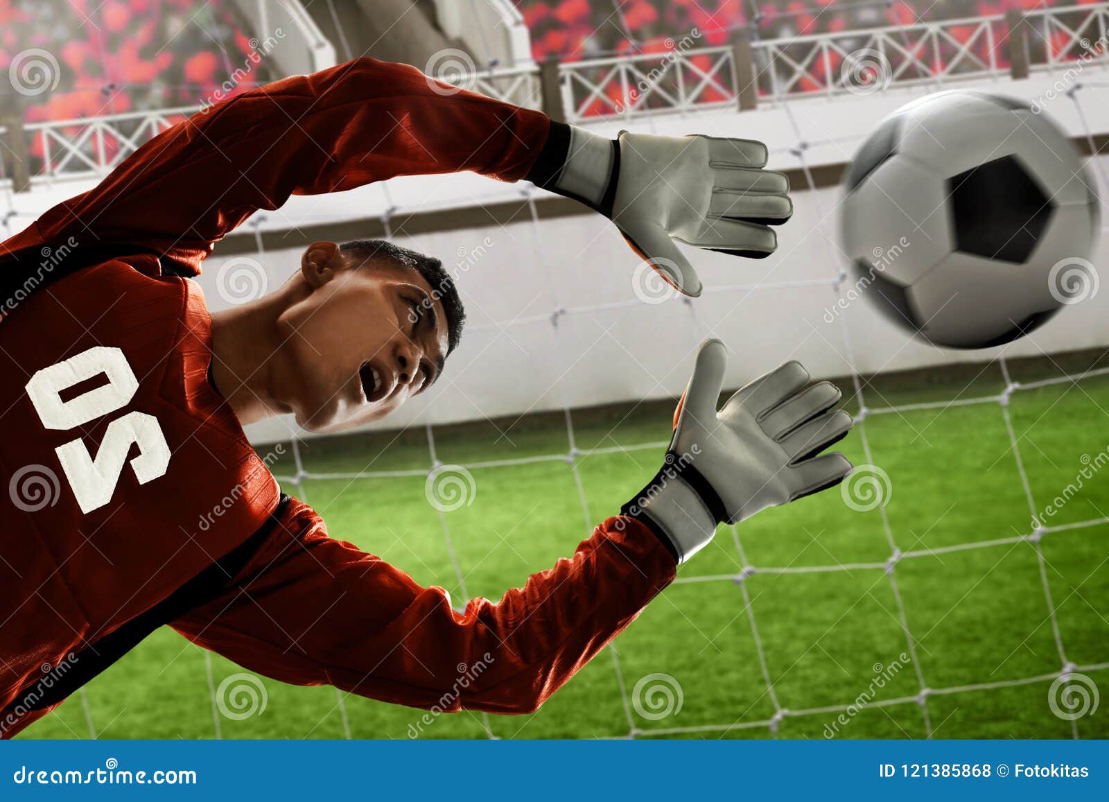 Soccer Goalkeeper Catch the Ball Stock Photo - Image of arena, goalpost ...