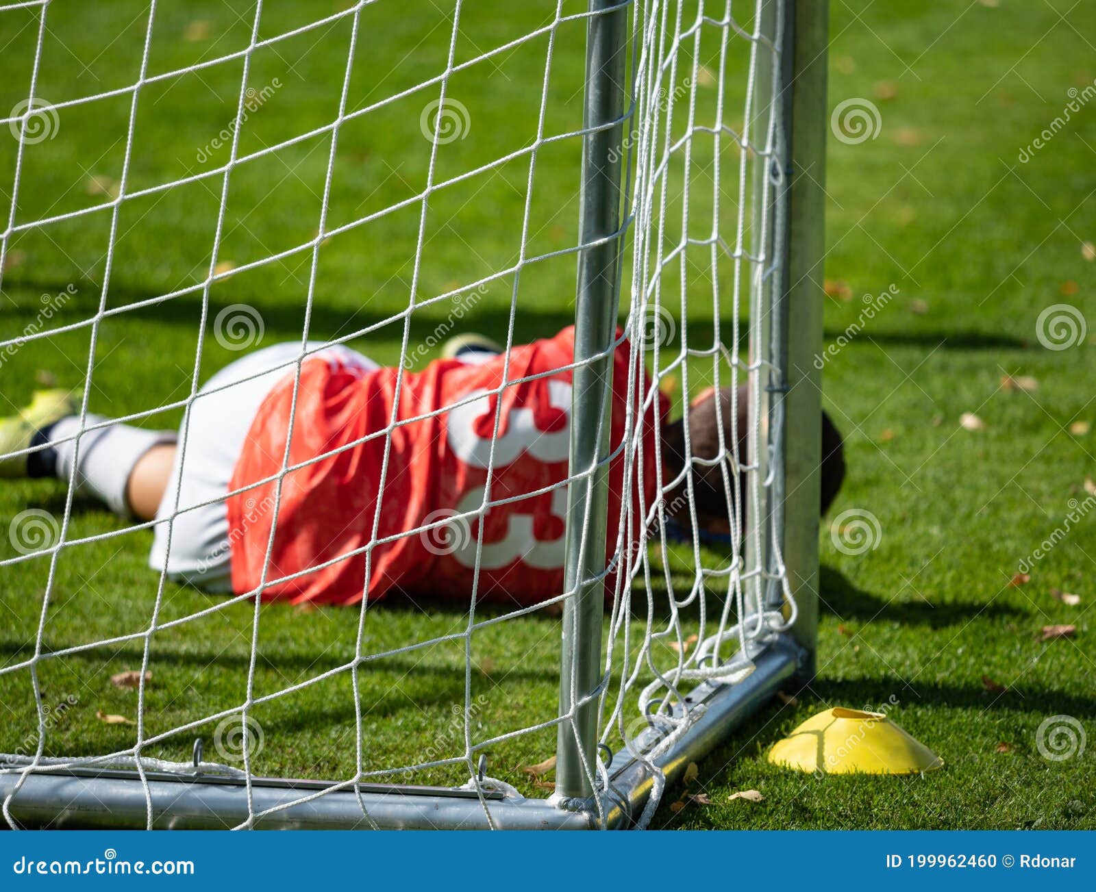 Soccer Goalkeeper Jumped into Corner To Stop Ball Stock Photo - Image ...