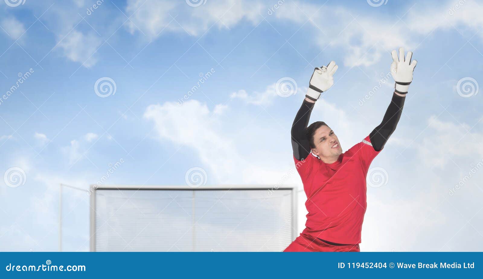 Soccer Goalkeeper Saving in Goal Stock Photo - Image of blue, green ...