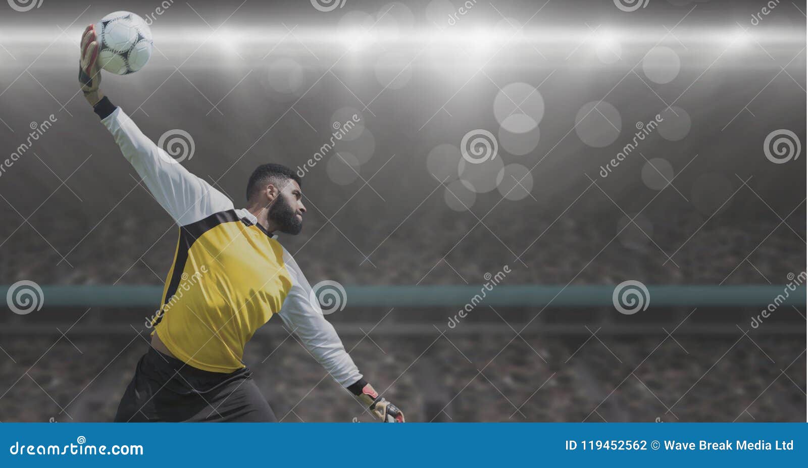 Soccer Goalkeeper Throwing Ball in Stadium Stock Photo - Image of flare ...