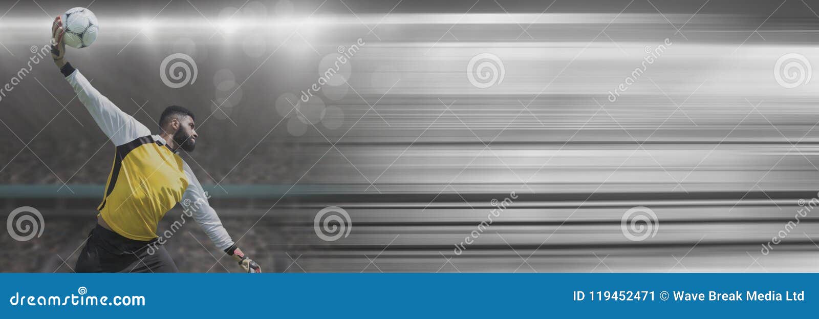 Soccer Goalkeeper Throwing Ball in Stadium with Transition Stock Image ...