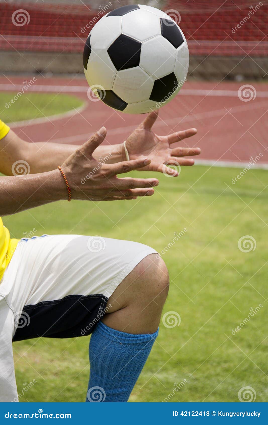 Soccer Hands Reaching the Foot Ball Stock Photo - Image of goalie ...