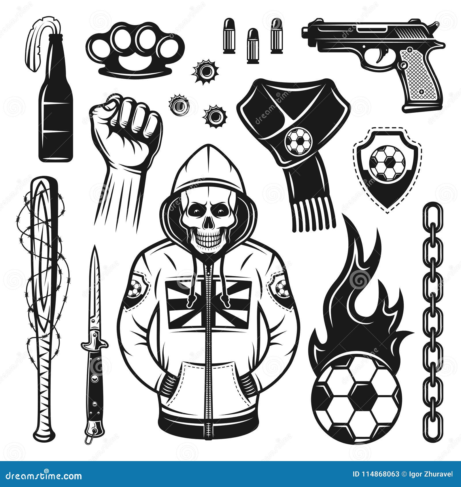 Soccer Hooligans Attributes Set Of Vector Objects | CartoonDealer.com ...