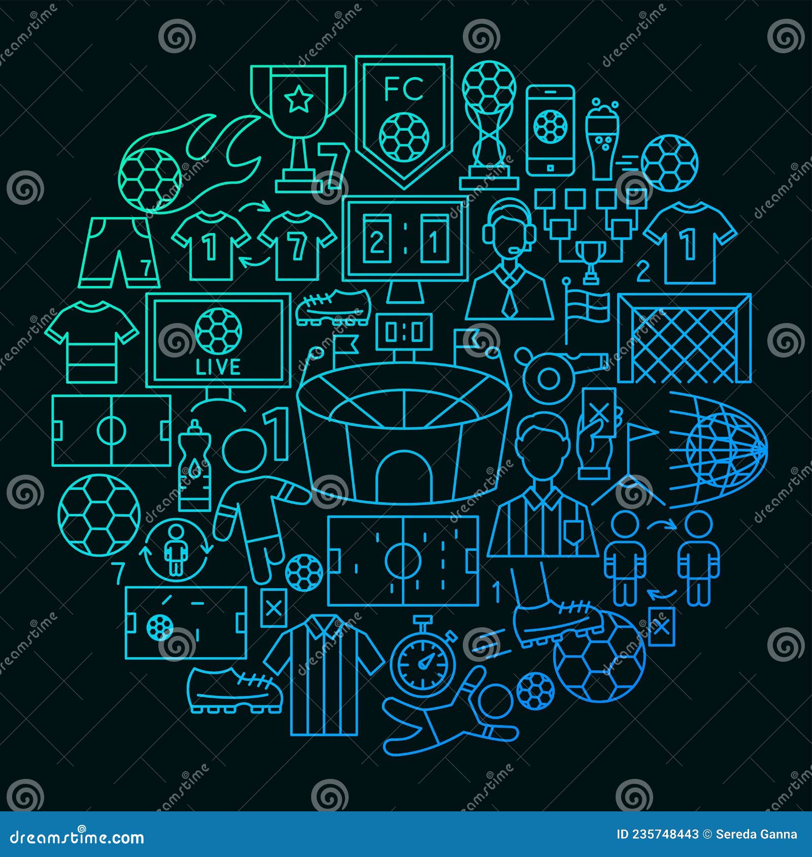 Soccer Icon Circle Concept stock vector. Illustration of play - 235748443