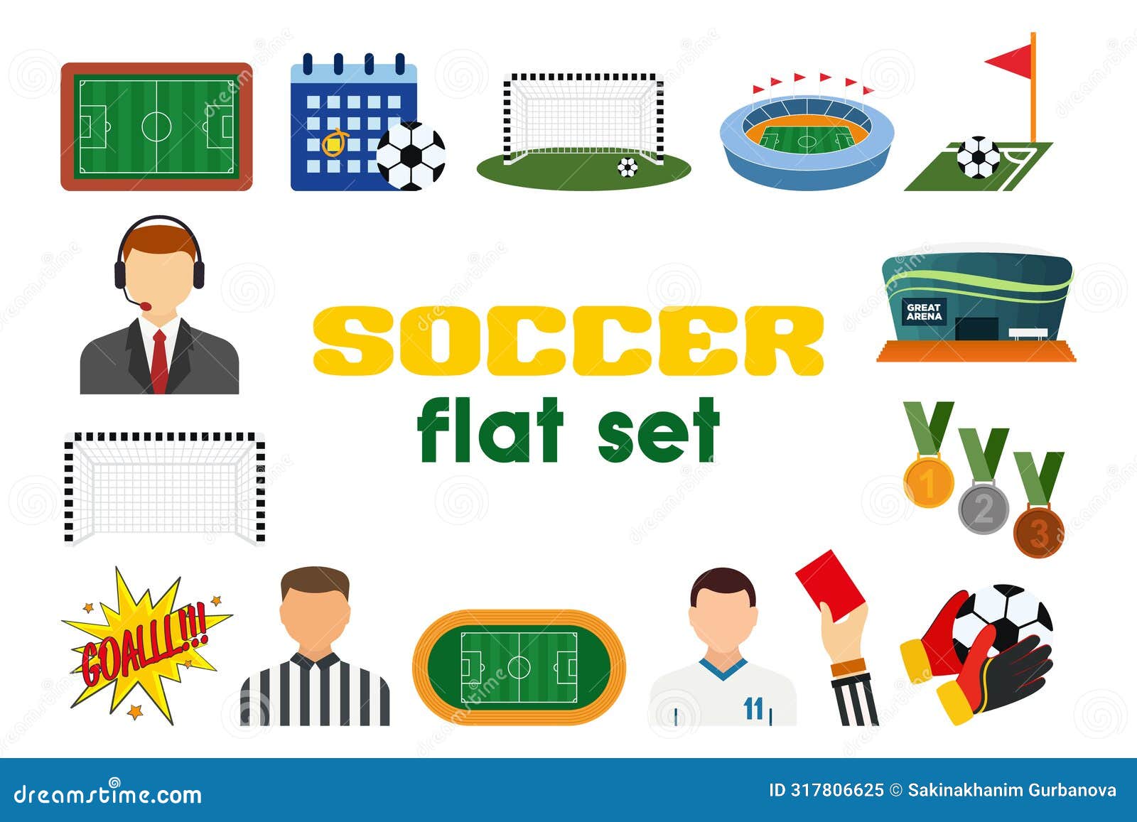 Soccer Icons with Referees Objects, Goal, Trophy, Ball, Boots. Soccer ...