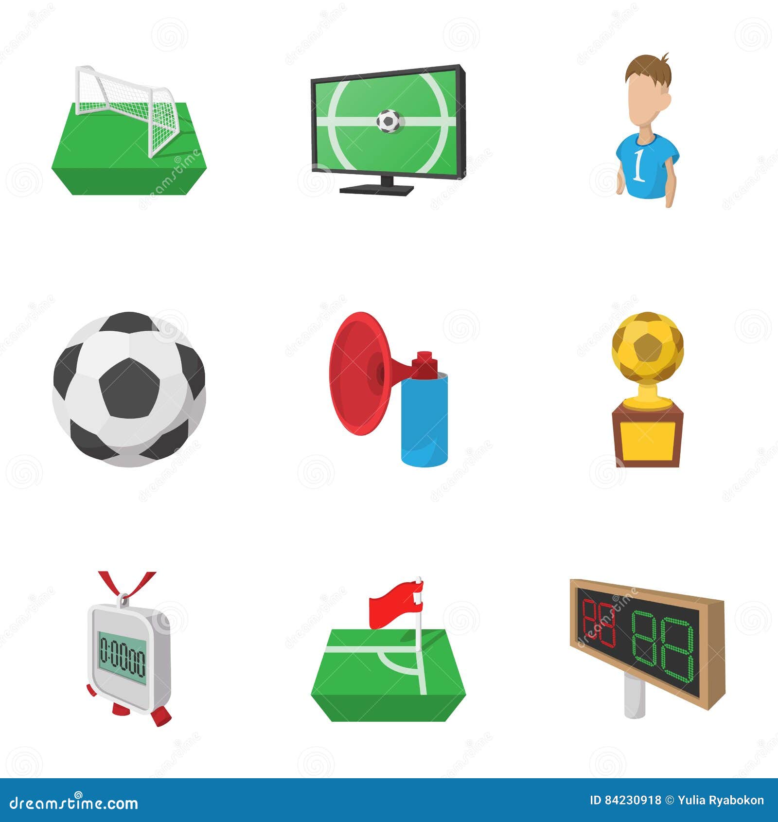 Soccer Icons Set, Cartoon Style Stock Vector - Illustration of foot ...