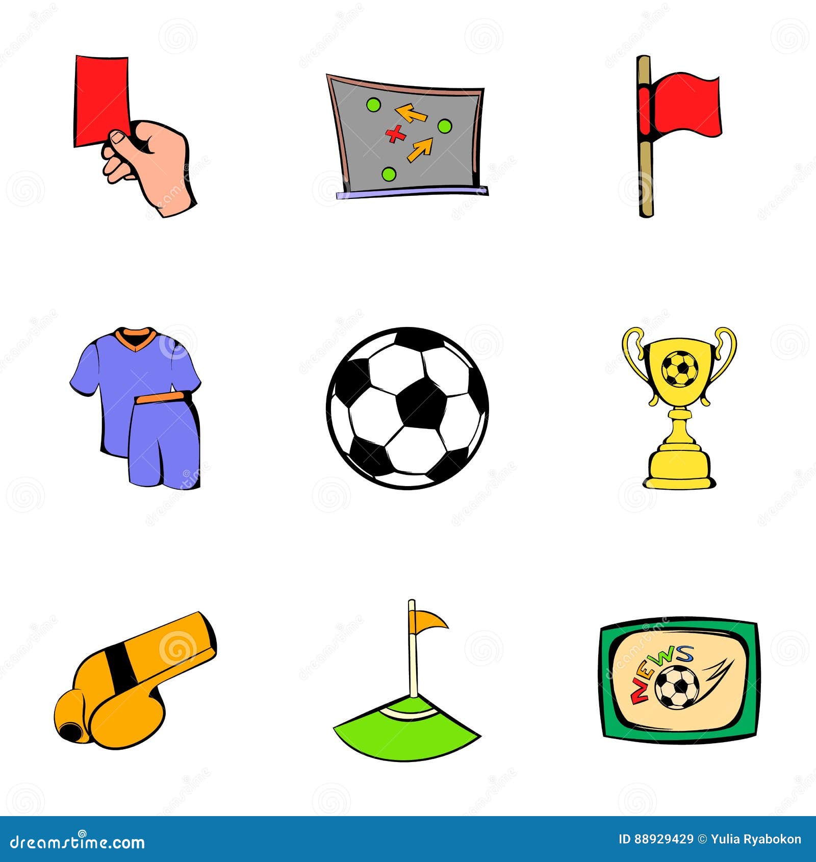 Soccer Icons Set, Cartoon Style Stock Vector - Illustration of corner ...