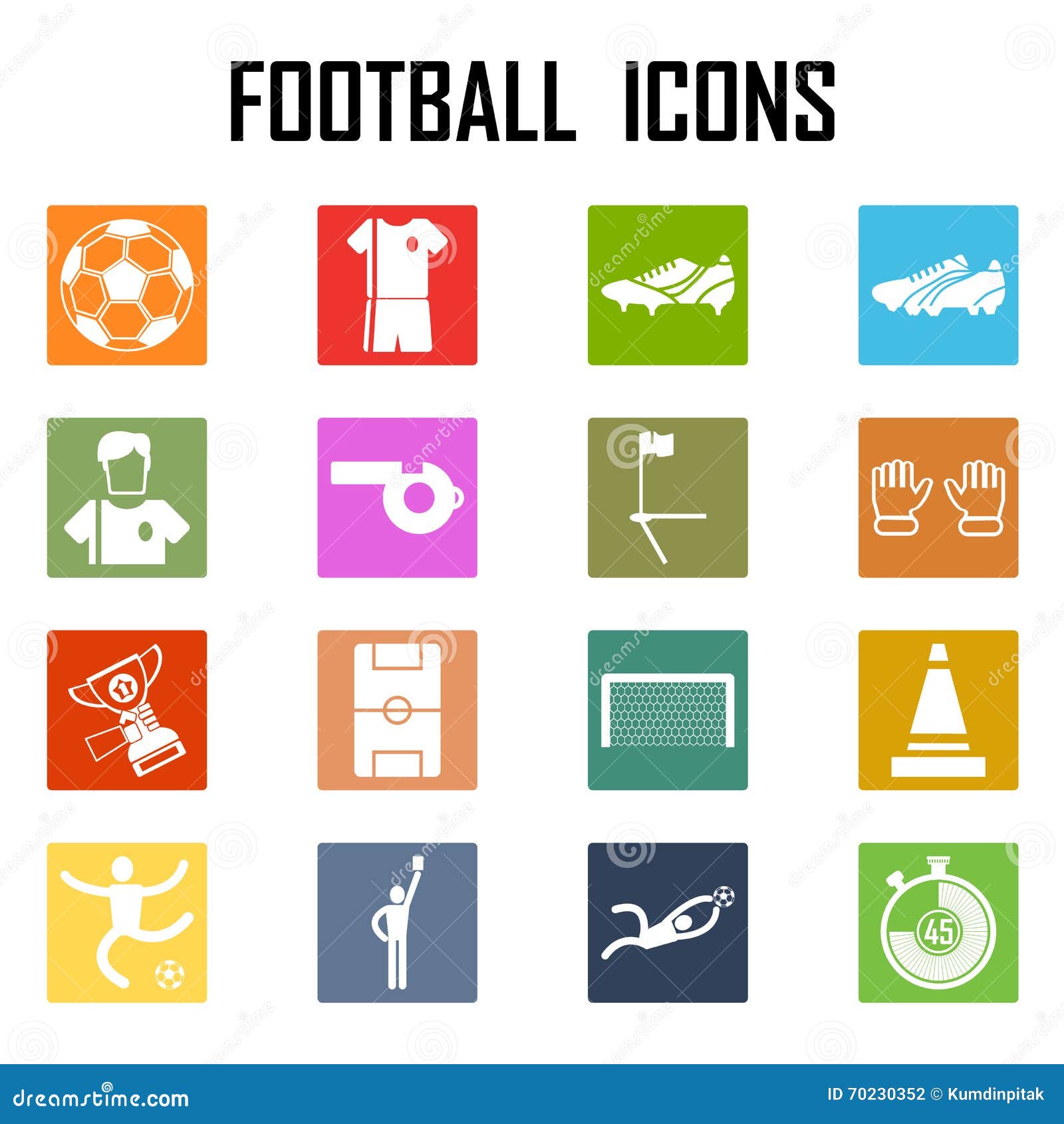 Soccer Icons Set Flat Design. Illustration Stock Vector - Illustration ...