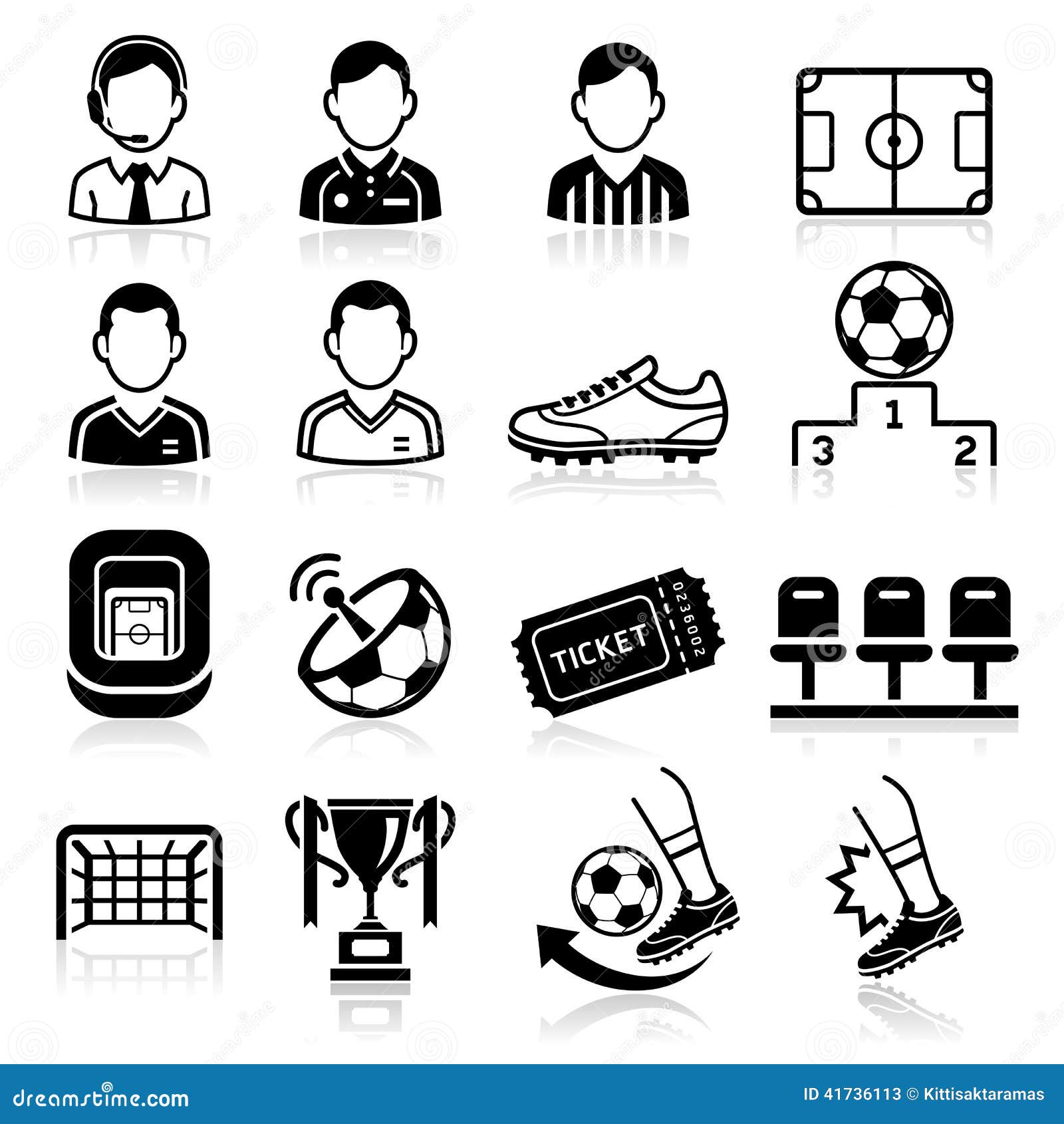Soccer Icons On Black Background. Vector Illustration | CartoonDealer ...
