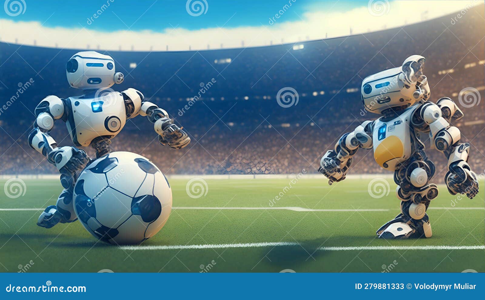 A Soccer Match with Robots. Robots Playing Soccer Stock Illustration ...